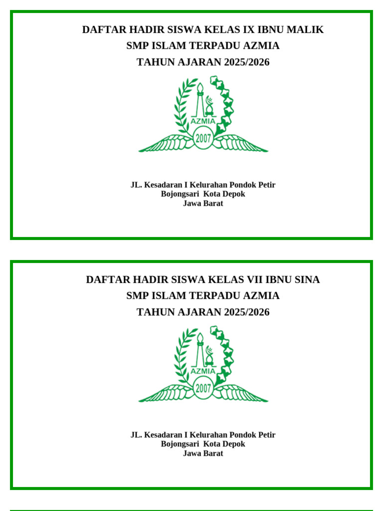 Cover Daftar Hadir Siswa 2526 | PDF