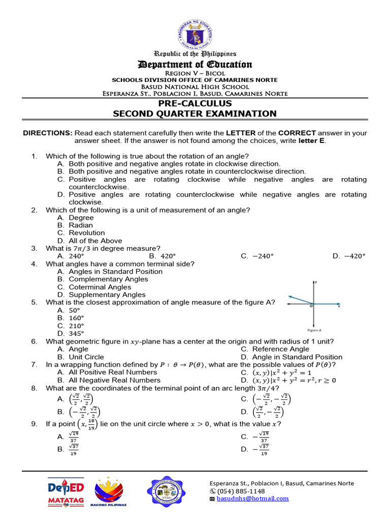 Pre-Calculus Second Quarter Exam Guide | PDF | Trigonometric Functions ...