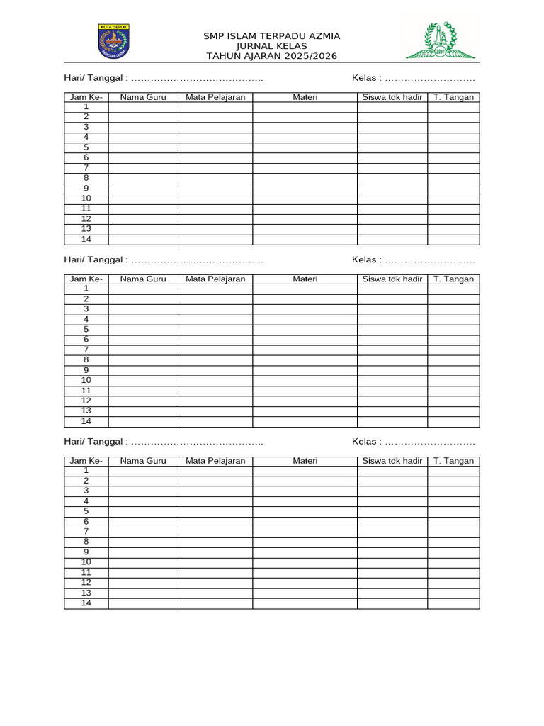 Jurnal Kelas SMP Islam Terpadu Azmia | PDF