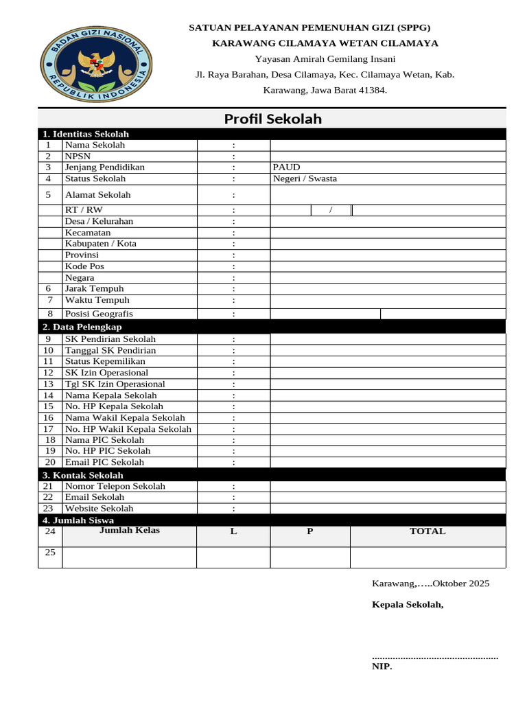 Form Profil Sekolah PAUD | PDF