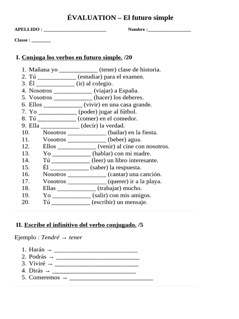 Ejercicio de Futuro Simple en Español | PDF