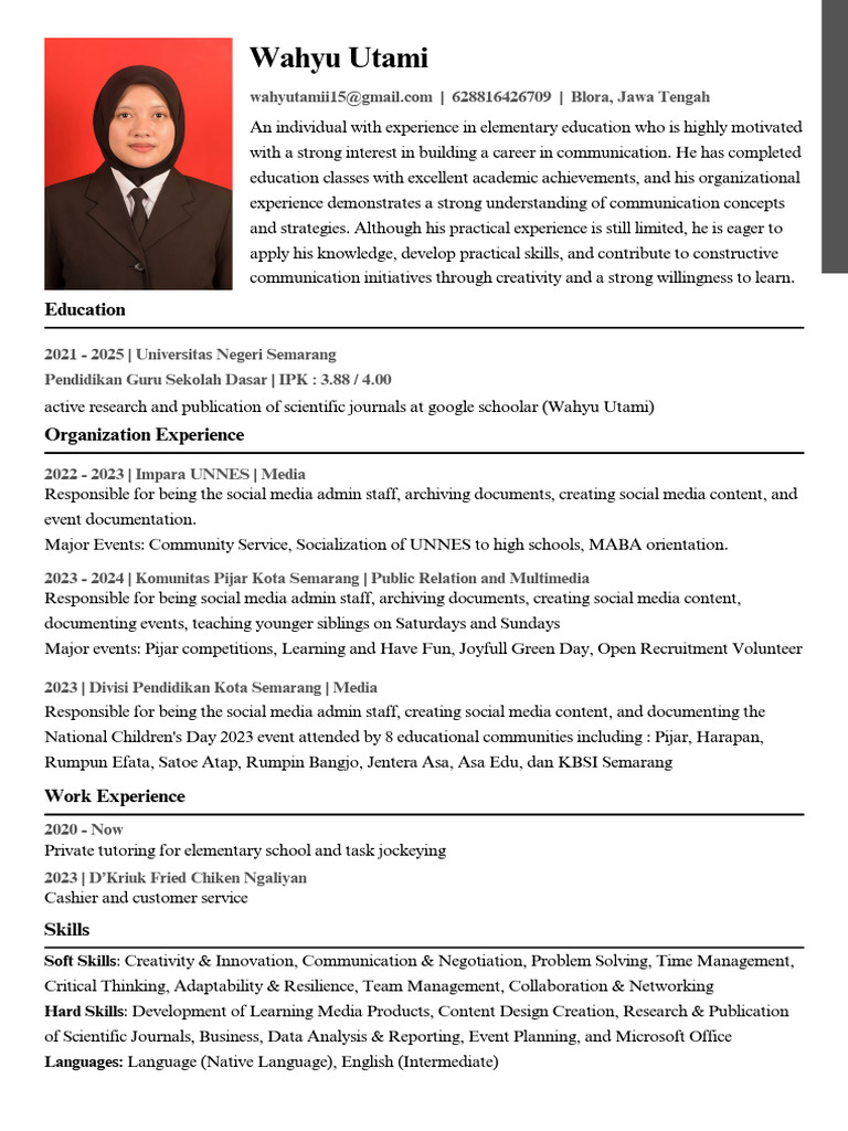 Cv Wahyu Utami (2) | PDF | Intelligence | Learning