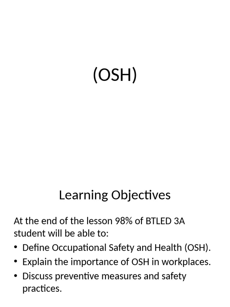 OSH Presentation CSS2 | PDF | Occupational Safety And Health | Personal ...