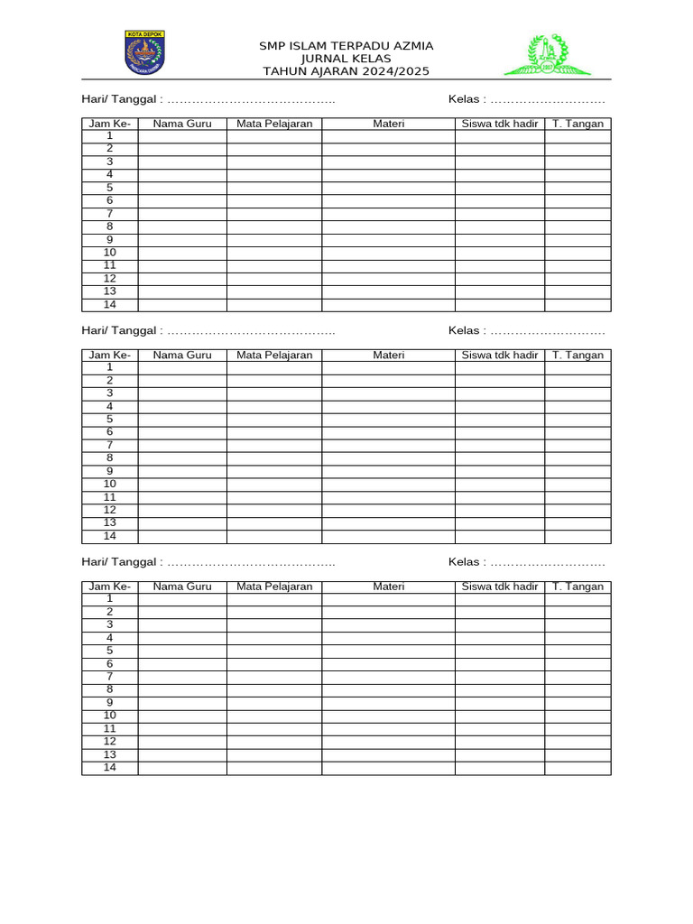 SMP Islam Terpadu Azmia - Jurnal Kelas (Autorecovered) | PDF