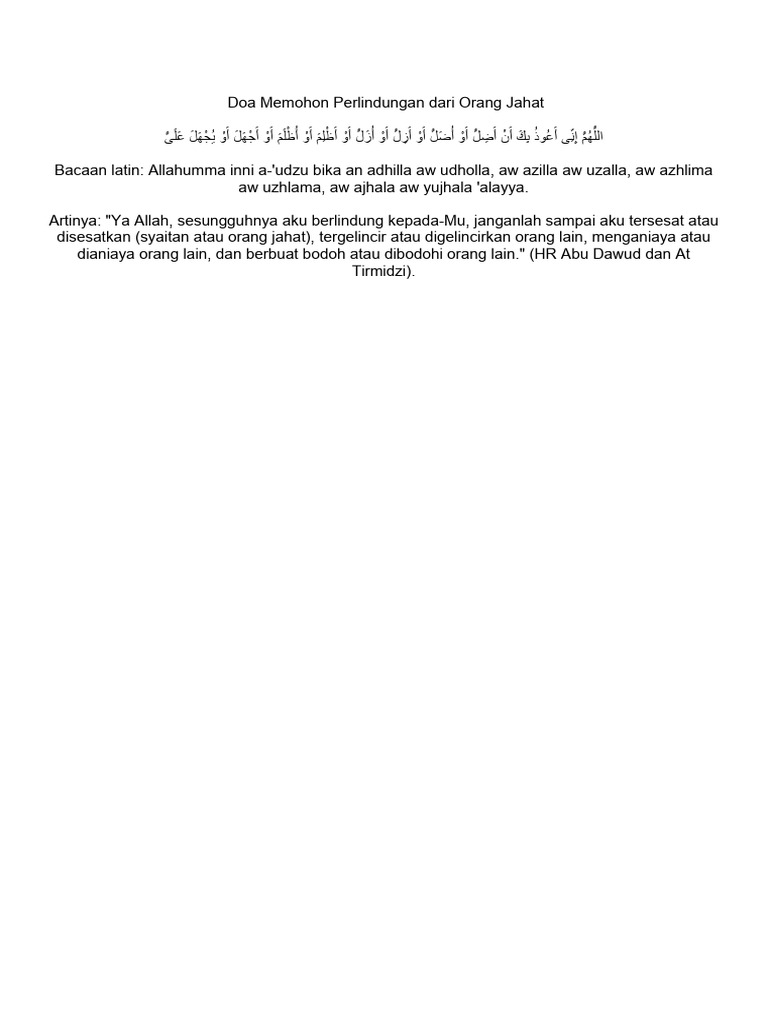 Doa Memohon Perlindungan Dari Orang Jahat | PDF