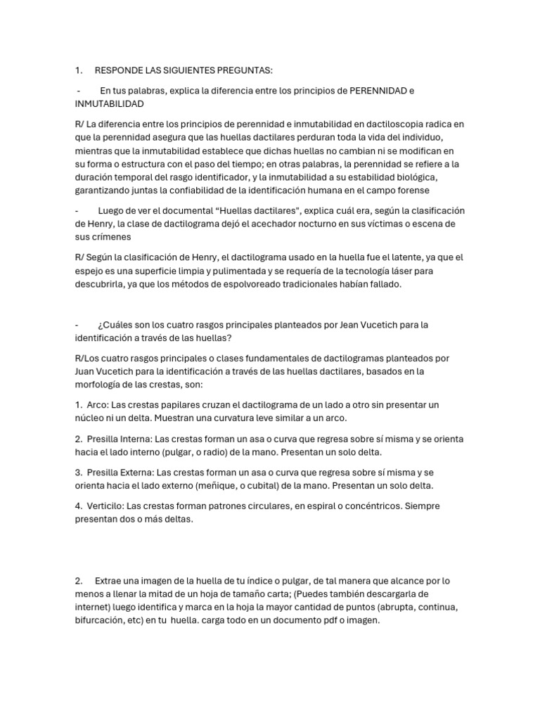 Diferencias en Dactiloscopia: Perennidad e Inmutabilidad | PDF