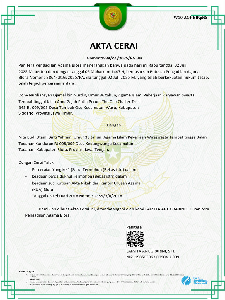 Akta Cerai Elektronik, Pdf174530 PDF | PDF