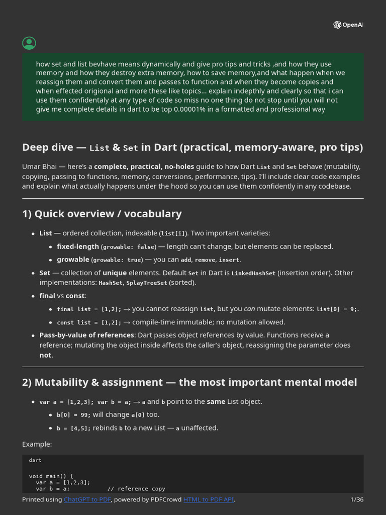 Dart Lists & Sets: Memory Management Guide | PDF | Computing | Software ...