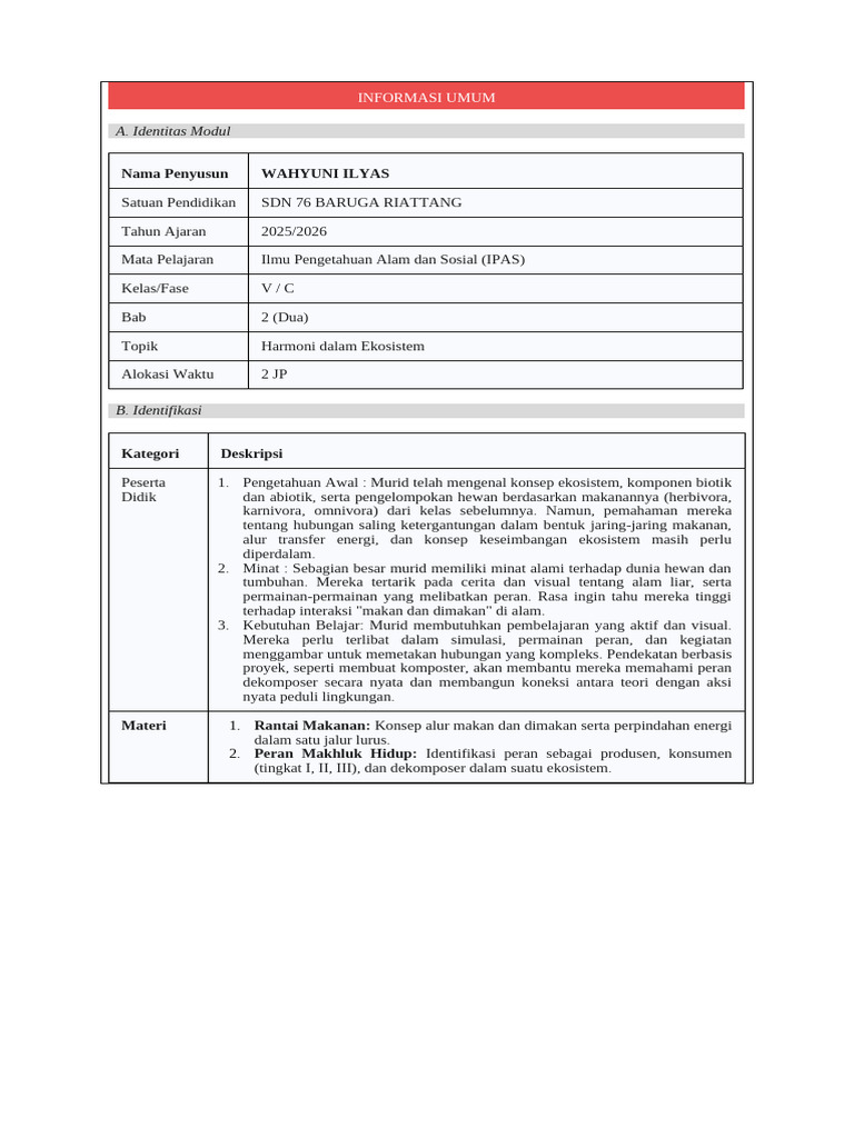 Modul Ajar Deep Learning IPAS Kelas V | PDF