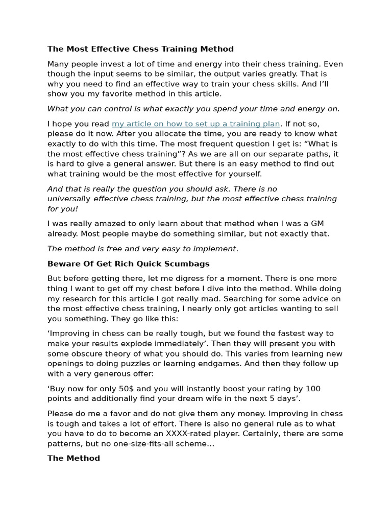 The Most Effective Chess Training Method | PDF | Chess Theory | Chess