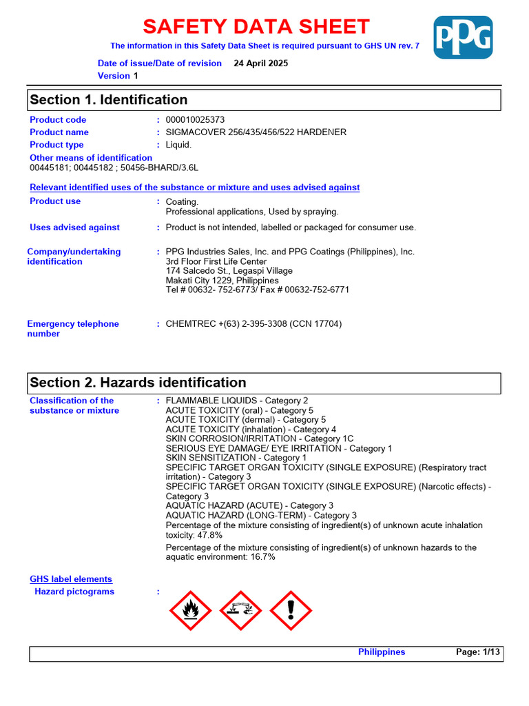 SDS S'cover 256.435.456.522 hard (0.72) | PDF | Toxicity