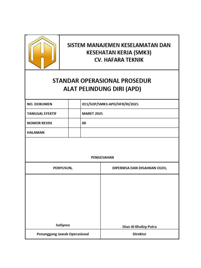 SOP_011 ALAT PELINDUNG DIRI | PDF