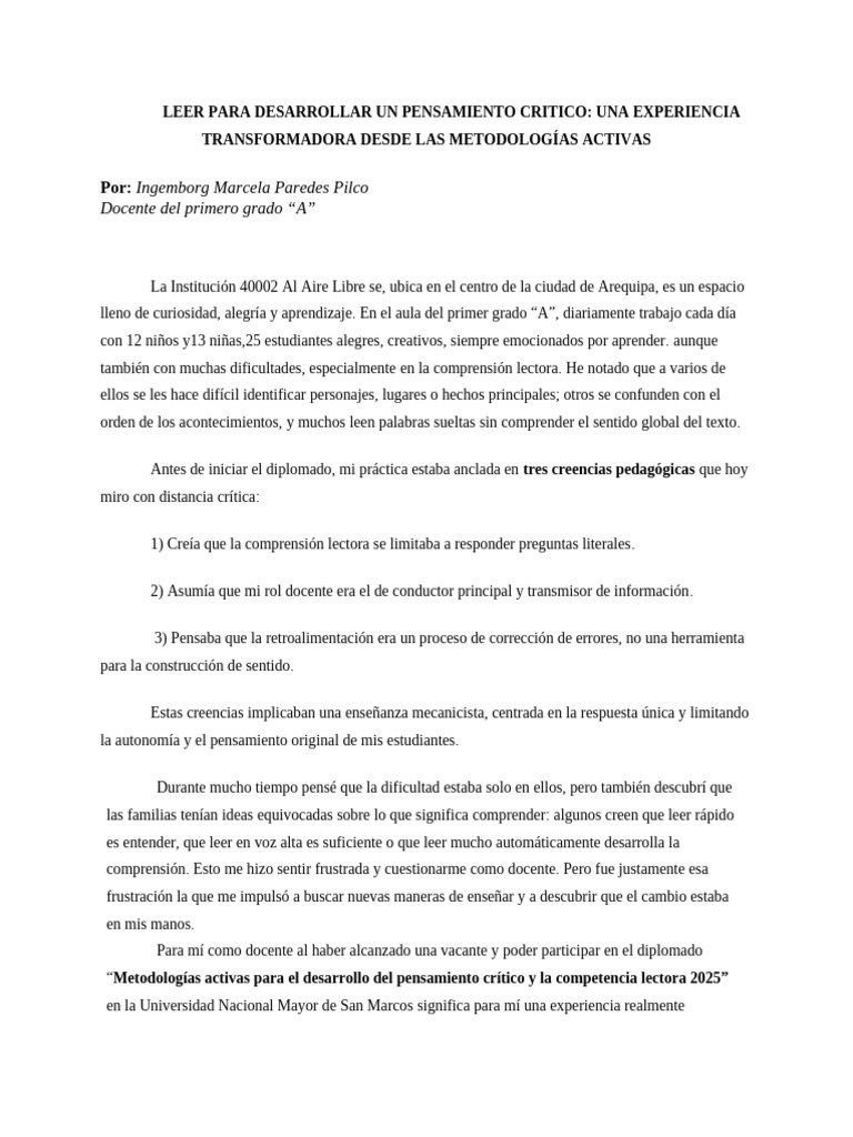 APRENDER CON EL CORAZÓN Y LA MENTE Narracion Reflexiva Marcela Paredes ...