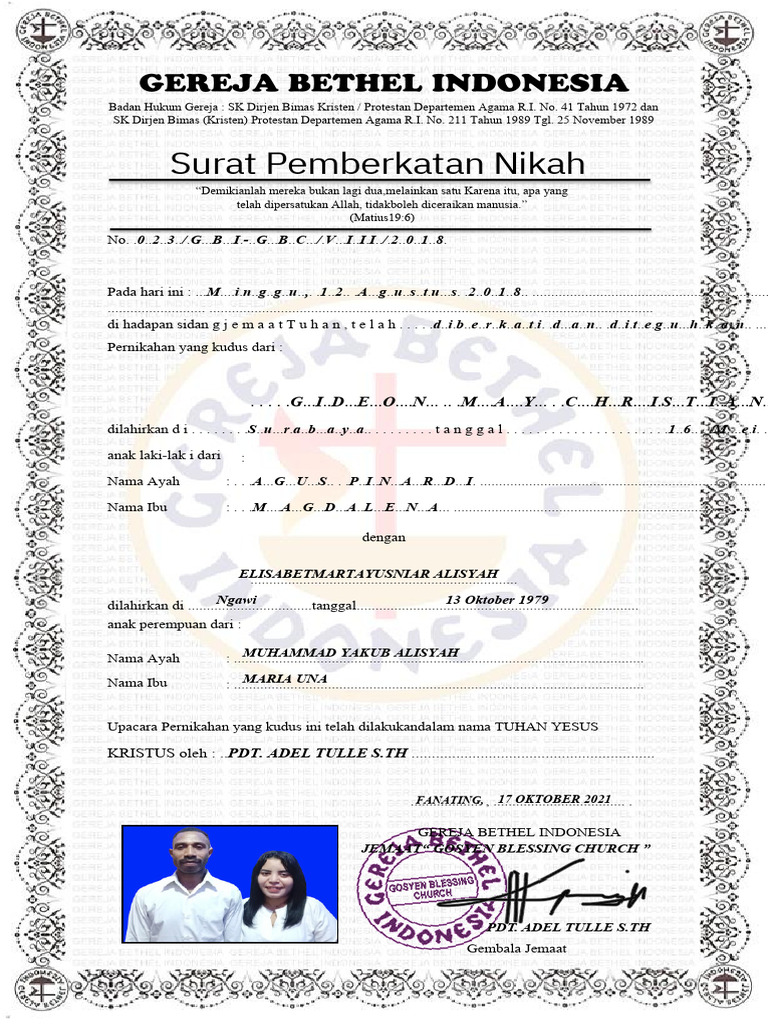 Surat Pemberkatan Nikah Kristen | PDF