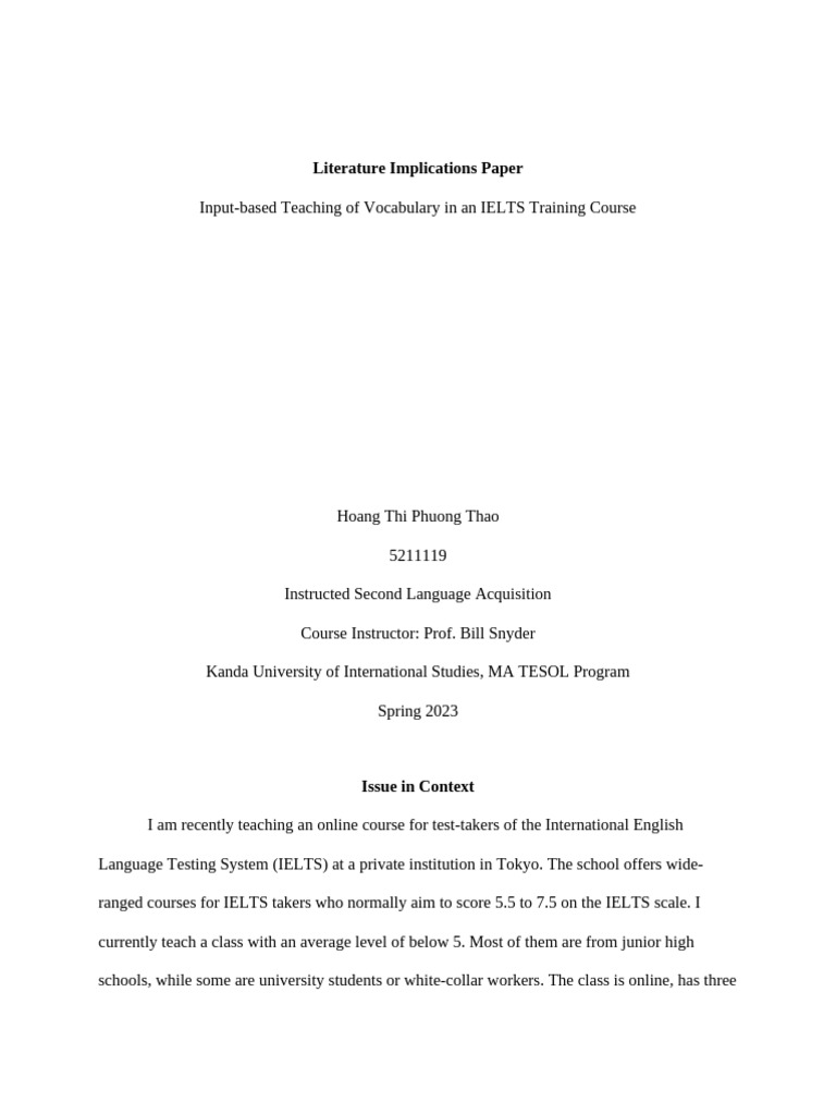 Literature Implications Paper | PDF | Learning | Vocabulary
