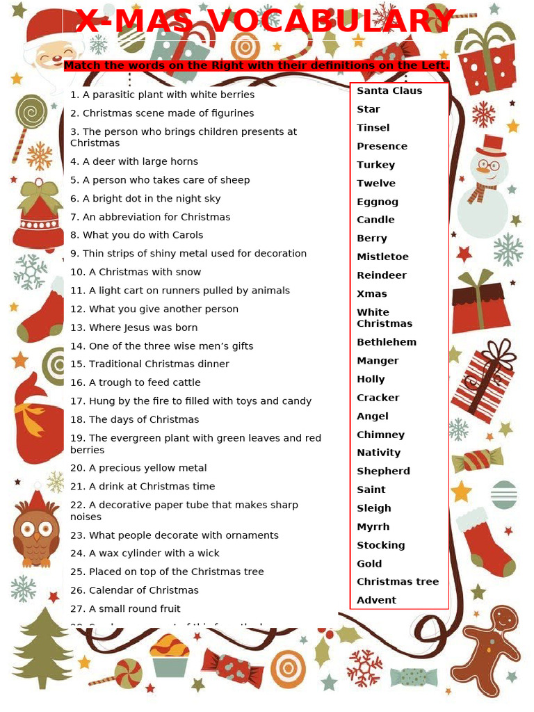 X-Mas Vocabulary and Traditions Guide | PDF | Christmas | Christmas Tree