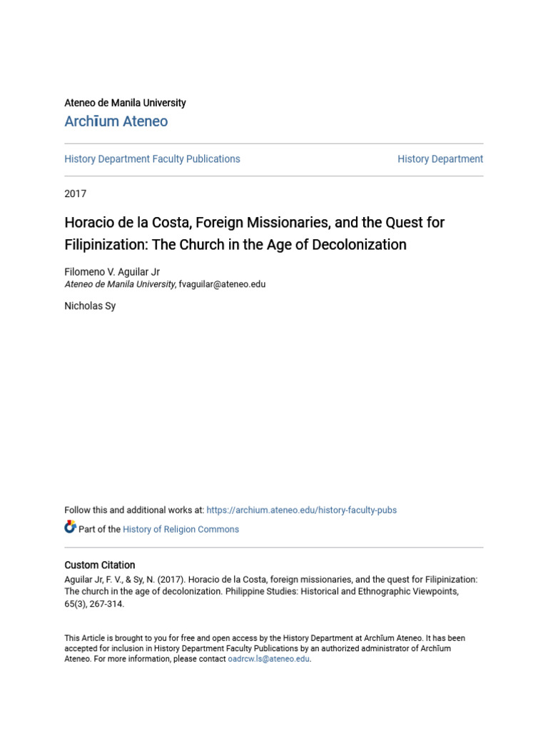Horacio de La Costa Foreign Missionaries and The Quest For Fili | PDF ...