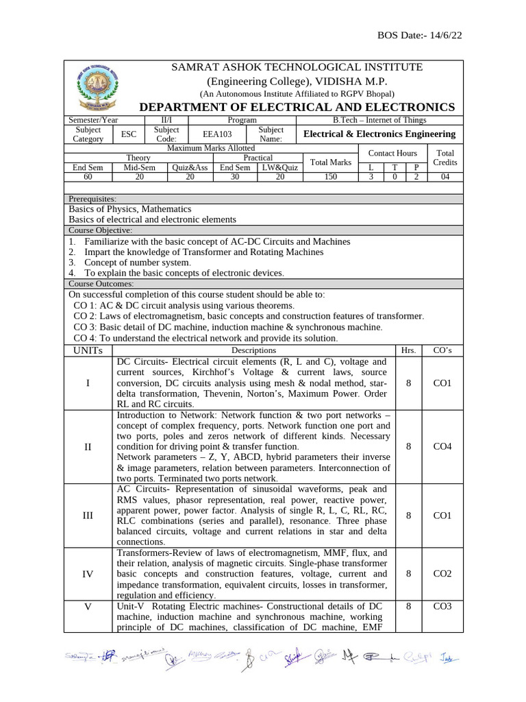 Basic Elctrical Engineering (IOT) | PDF | Transformer | Physical Quantities