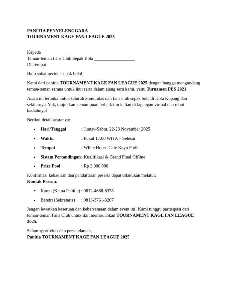 Turnamen PES 2021 KAGE Fan League 2025 | PDF