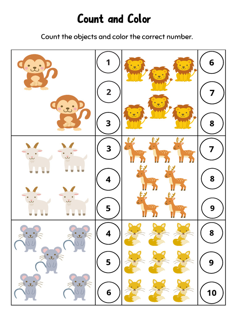 White Black Colorful Counting Math Worksheet | PDF