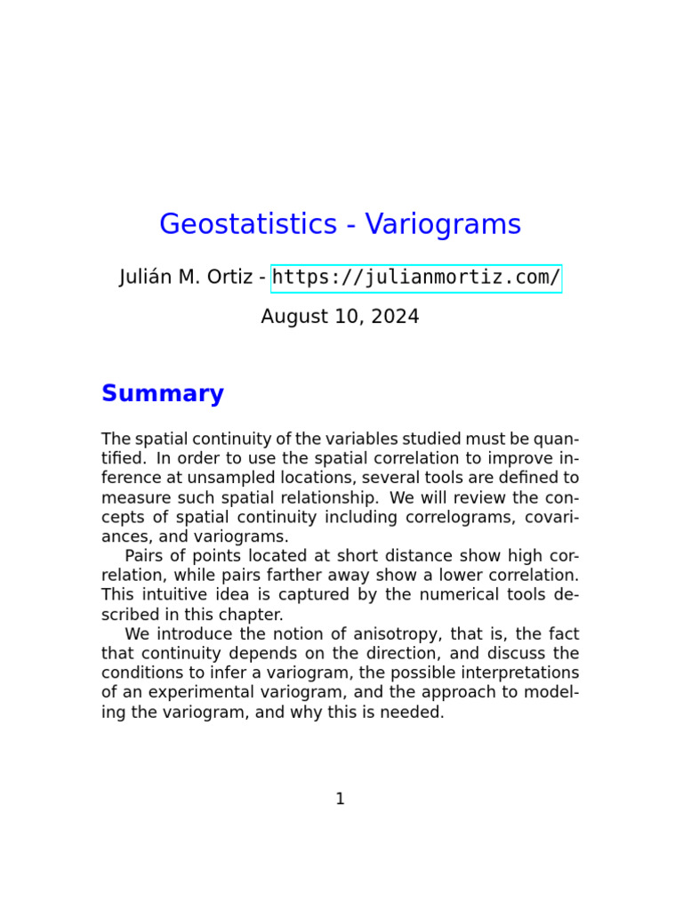 05-Geostatistics Variograms Lecture Also With Kriging | PDF ...