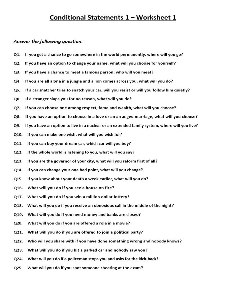 Conditional Statements 1 (Worksheet) | PDF