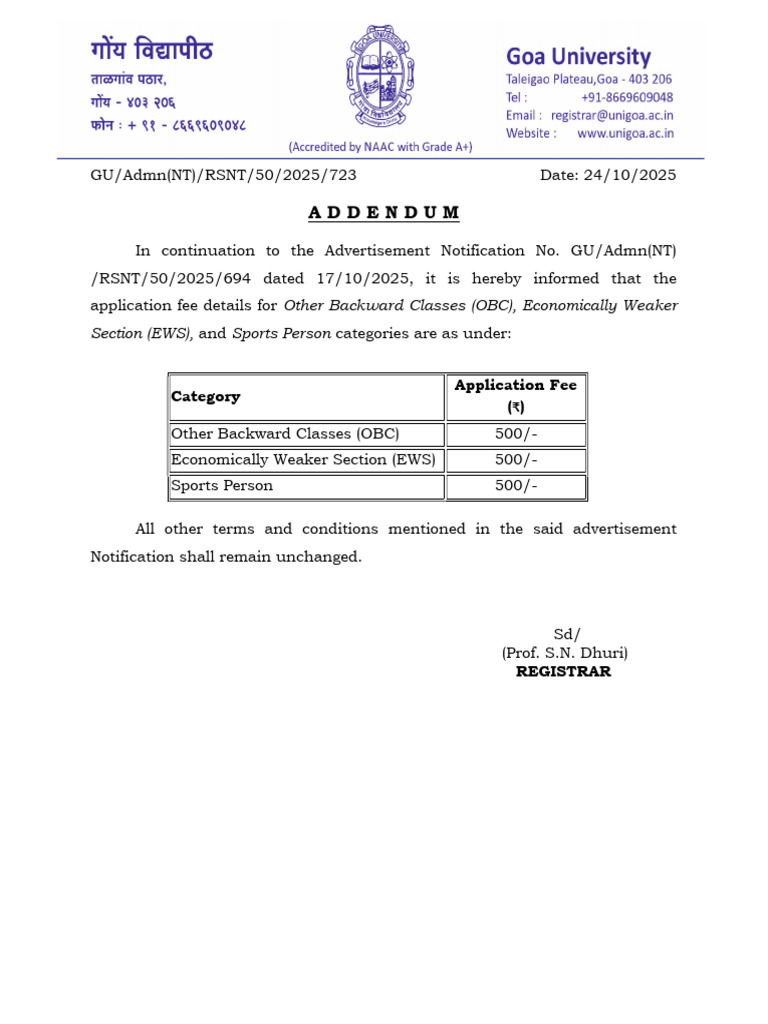 Goa University LDC Driver Recruitment 2025 | PDF | Payments | Driver's ...