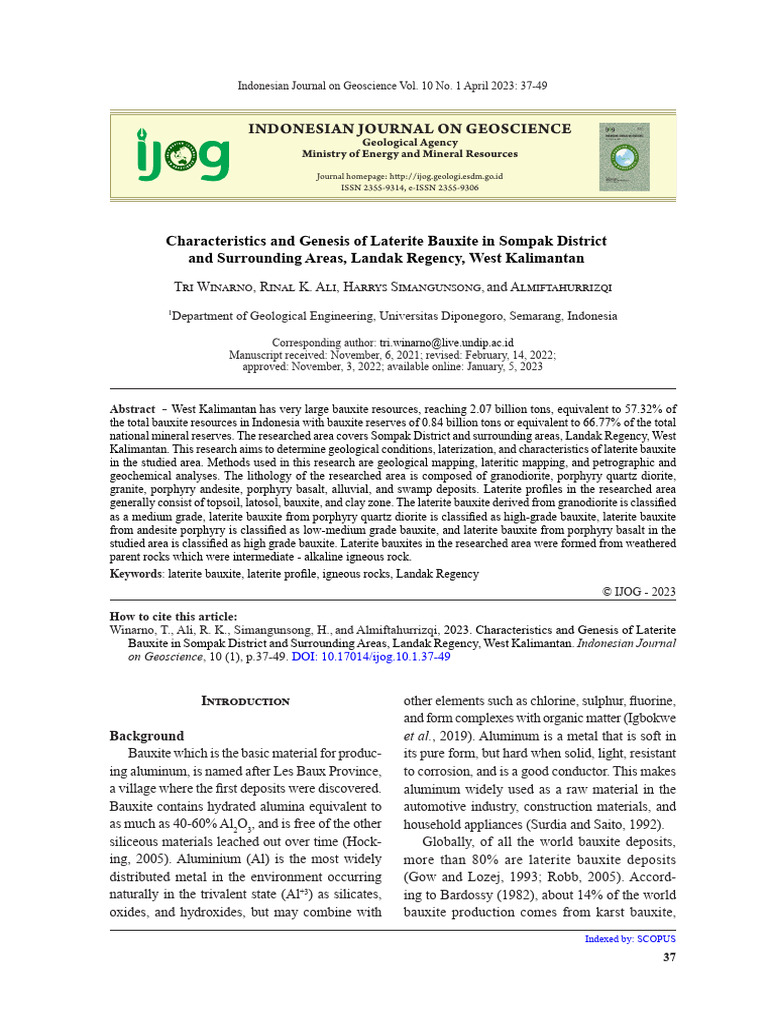 Characteristics and Genesis of Laterite Bauxite in Sompak District and ...