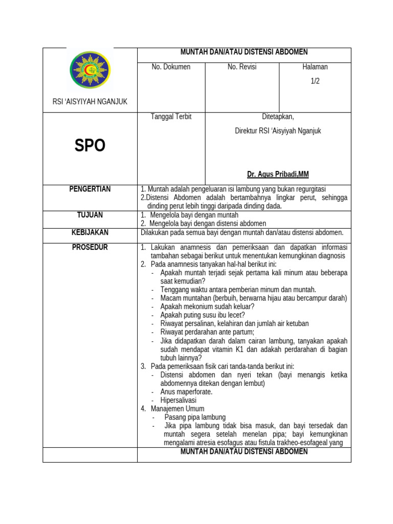 Spo Muntah Atau Distensi Abdomen | PDF