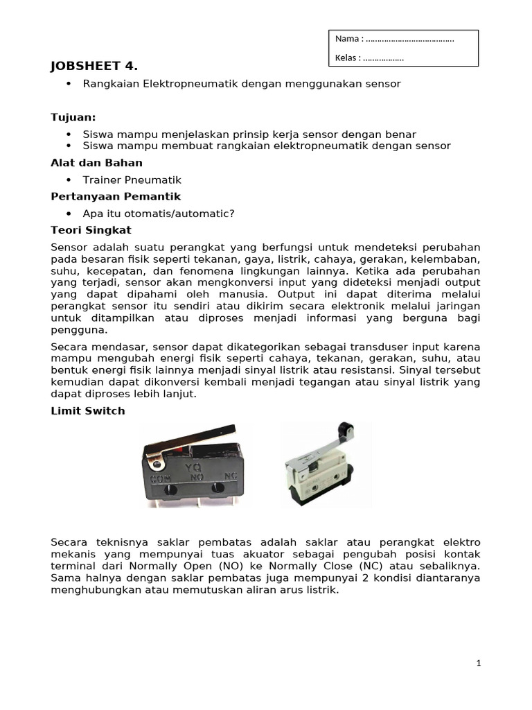 Jobsheet 4 Elektropneumatik Dg Sensor | PDF