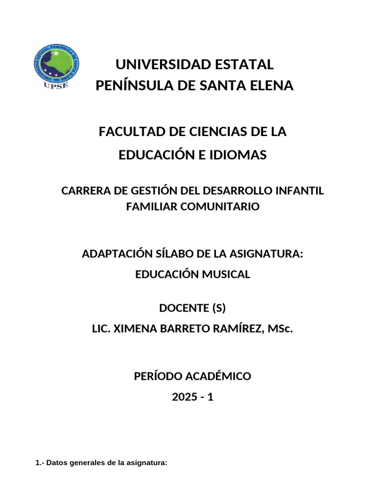 Sílabo de Educación Musical Infantil | PDF | Aprendizaje | Educación de ...