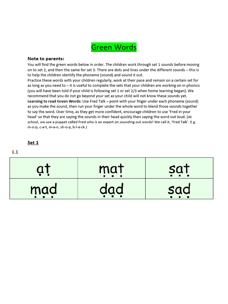 Phonics Green Words for Kids | PDF