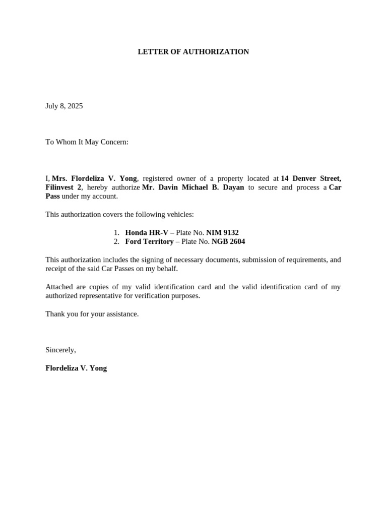 Denver Car Pass Authorization | PDF