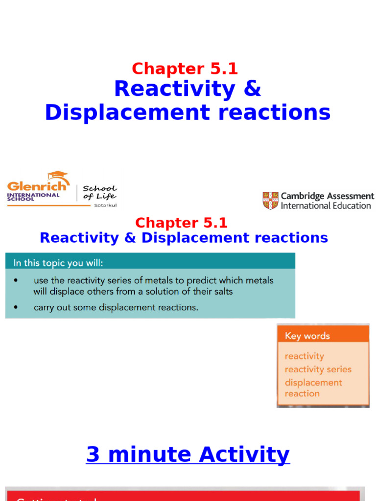 Displacement Reactions and Reactivity Series | PDF | Silver | Platinum