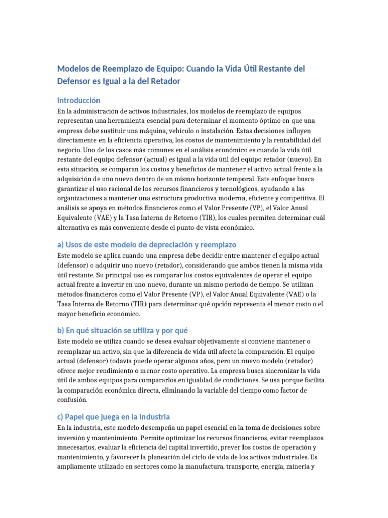 Modelos de Reemplazo de Equipo | PDF | Tasa interna de retorno | Business