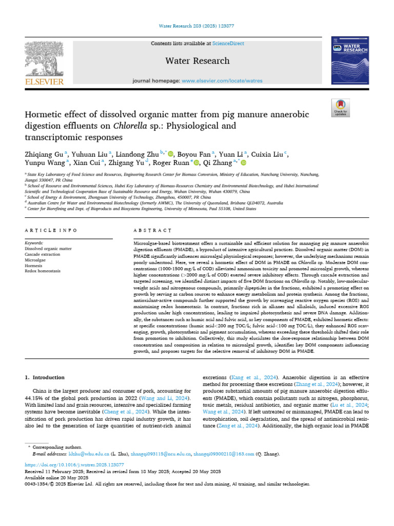 Hormetic Effects of DOM on Chlorella Growth | PDF | Chemistry | Biology