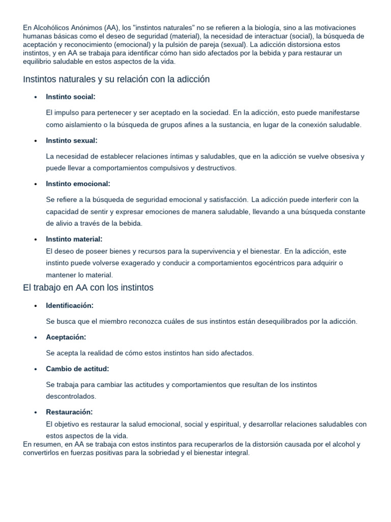 Instintos Naturales en Alcohólicos Anónimos | PDF