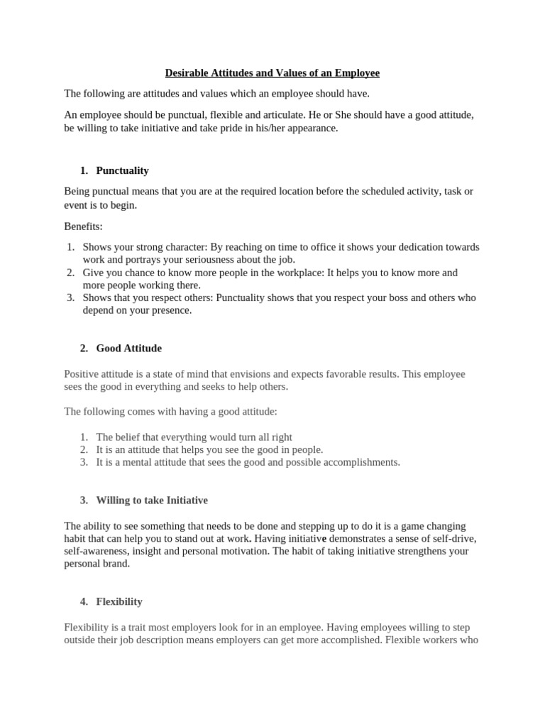 Essential Employee Attitudes and Values | PDF | Value (Ethics) | Mind