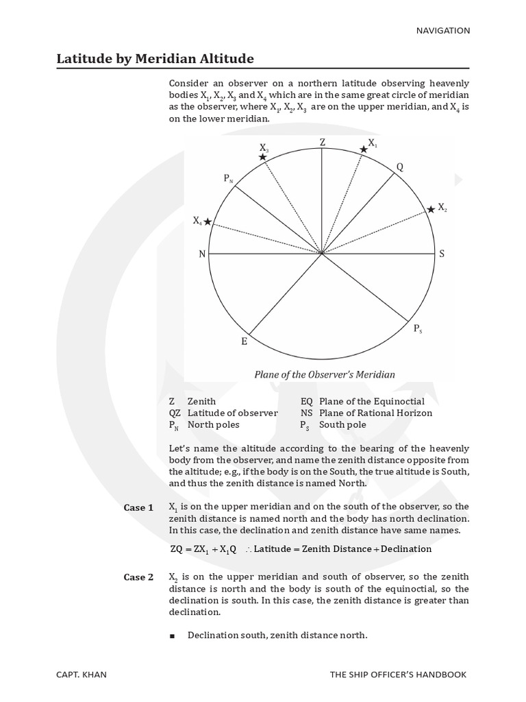 Latitude Calculation by Meridian Altitude | PDF | Minute And Second Of ...