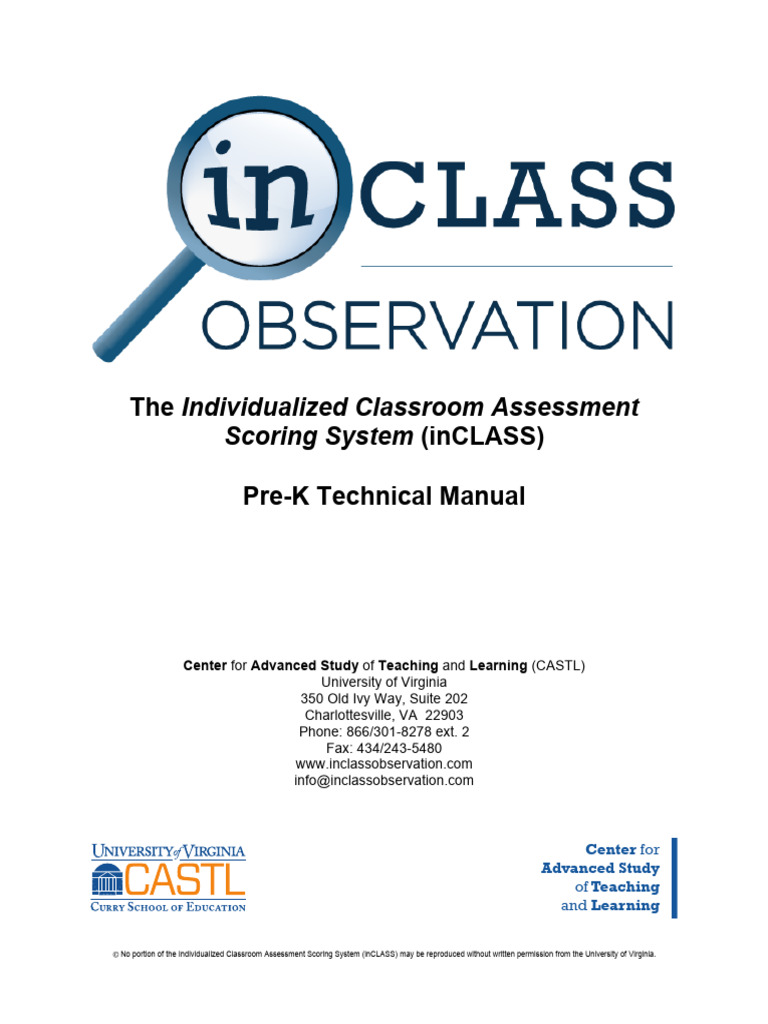 inCLASS Pre-K Assessment Technical Manual | PDF | Teachers | Early ...