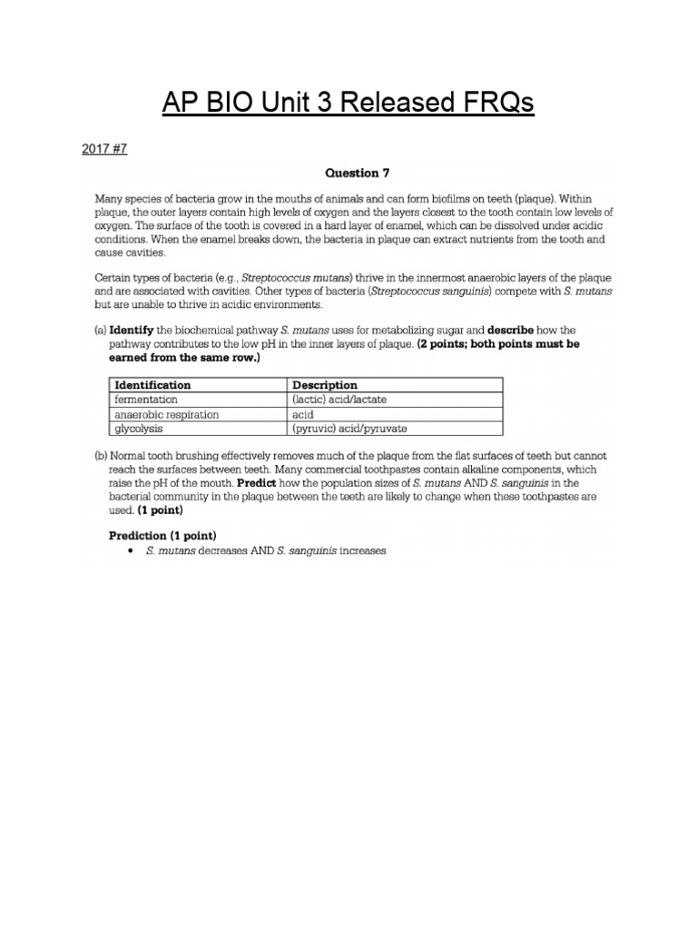 AP Biology Unit 3 FRQ Answers | PDF