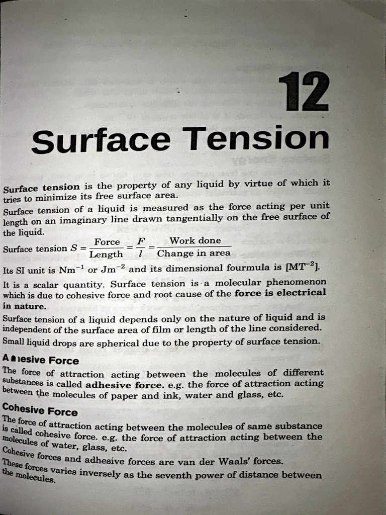 Surface Tension Notes | PDF