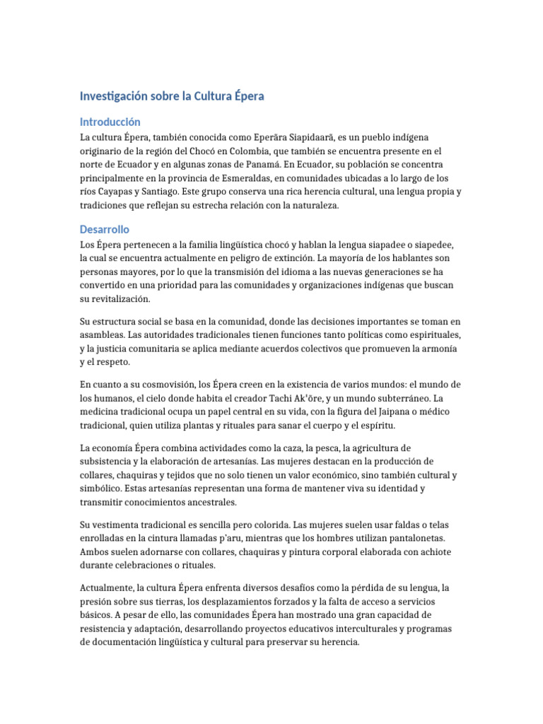 Investigacion Cultura Epera | PDF