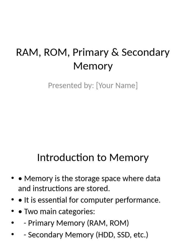 RAM ROM Detailed Presentation | PDF | Random Access Memory | Computer ...