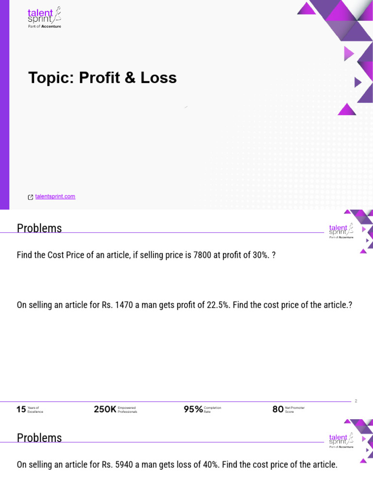 Session 9 - Profit Loss Presentation | PDF | Prices | Percentage