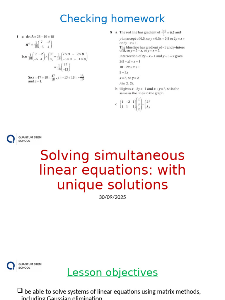 L 3-4 Solving Simultaneous Linear Equations With Unique Solutions | PDF