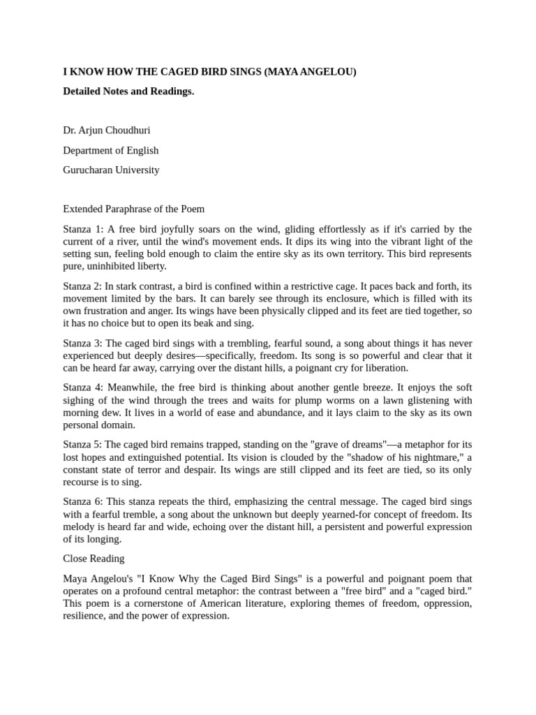 Maya Angelou Caged Bird Notes | PDF