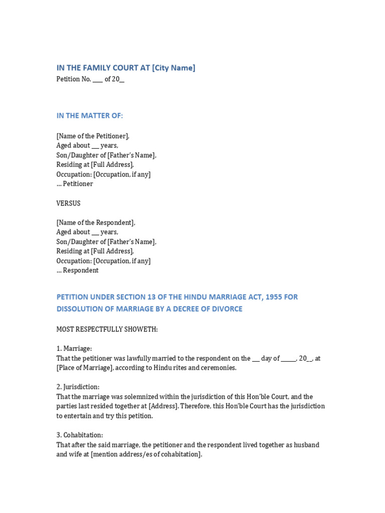 Divorce Petition Sample | PDF | Divorce | Marriage