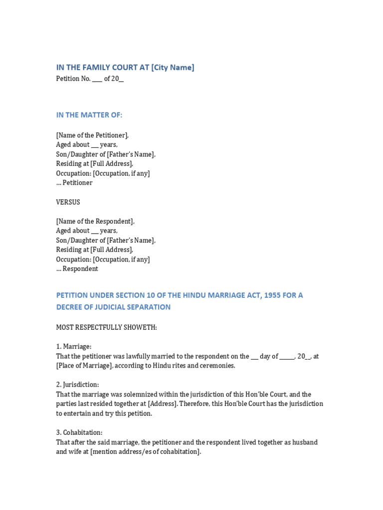 Judicial Separation Petition Sample (1) | PDF | Divorce | Marriage