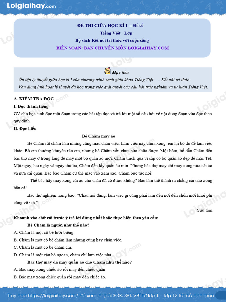 De Thi Giua Hoc Ki 1 Tieng Viet 2 de So 2 1761732422 | PDF